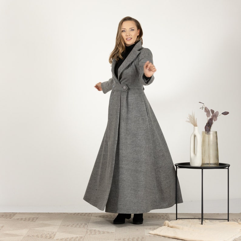 Victorian Edwardian Maxi Wool Mix Coat, Princess Cut Winter Overcoat ...