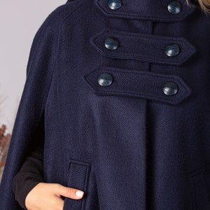 Navy Blue Wool Cape Coat, Dressy Warm Poncho Coat, Short Hooded Cloak ...