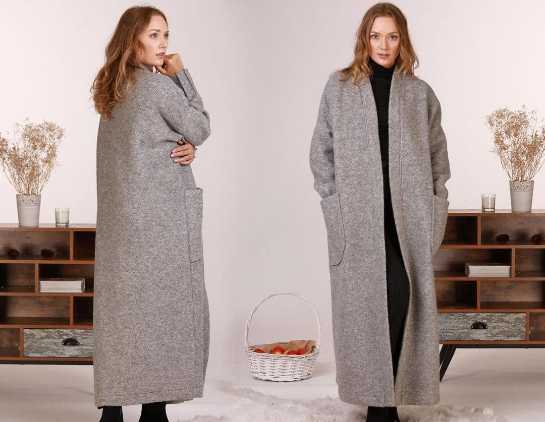 Wool Maxi Cardigan, Long Sweater Coat With Huge Pockets for Winter ...
