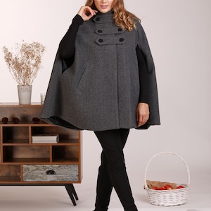 Wool Hooded Cape Coat, Winter Cloak Women, Plus Size Cape Coat, Warm ...