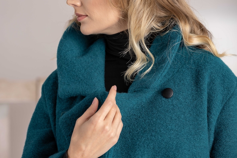 Teal Green Short Wool Coat Winter Textured Oversized Coat - Etsy