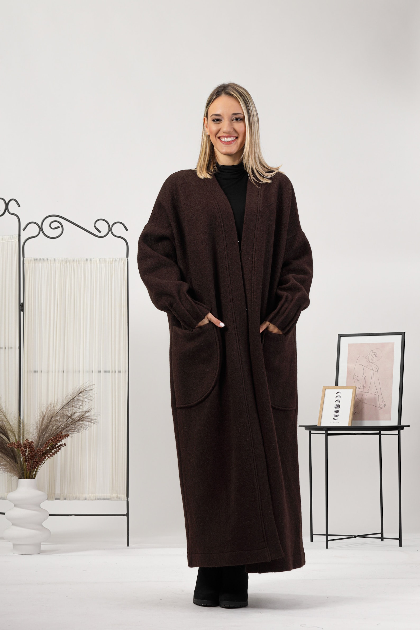Thick Maxi Duster Cardigan for Winter, Plus Size Long Sweater Jacket ...