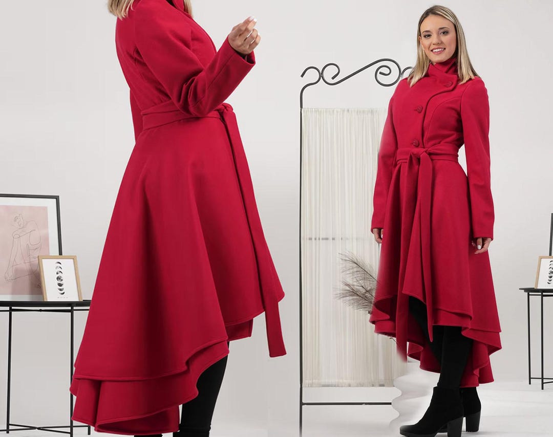 Extravagant Peplum High Low Princess Coat, Elegant Tailored Overcoat ...