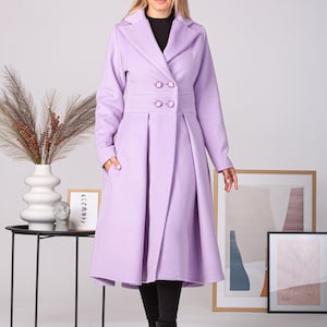 Lavender Princess Cut Coat, Vintage Inspired Overcoat, Wool Trench Coat ...