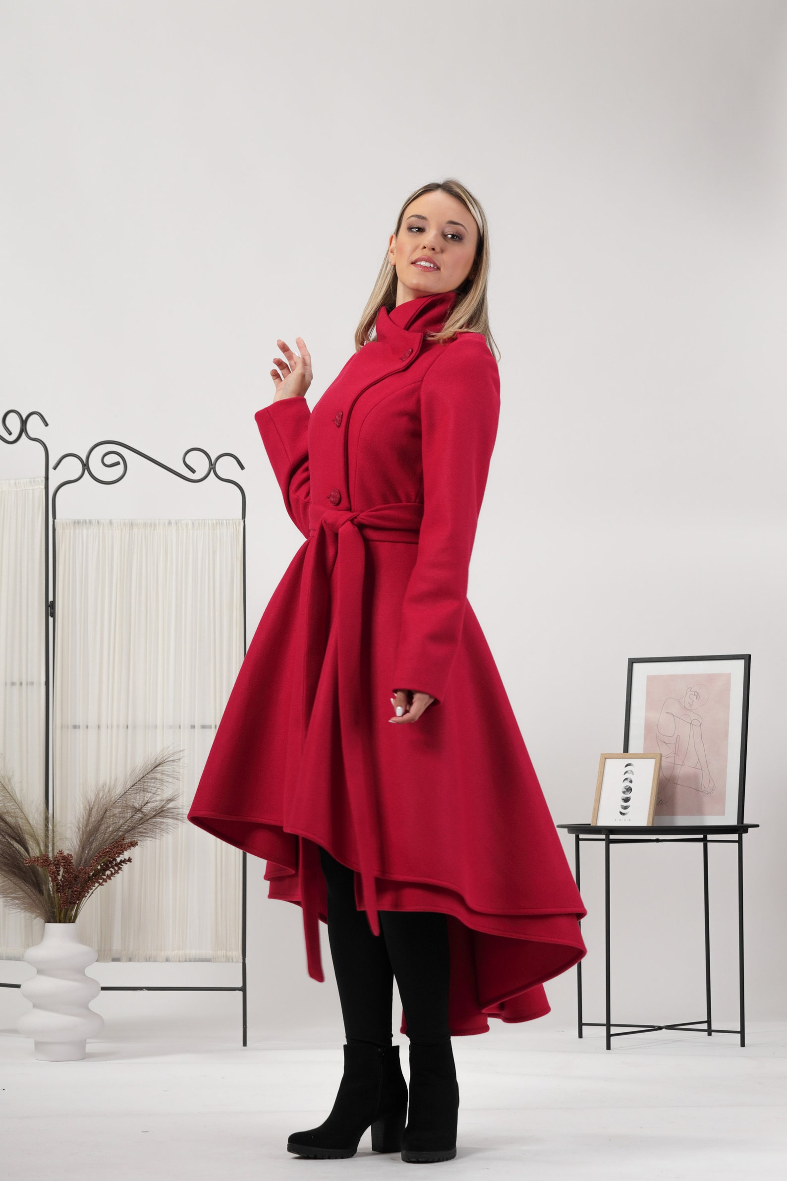 Extravagant Peplum High Low Princess Coat, Elegant Tailored Overcoat ...