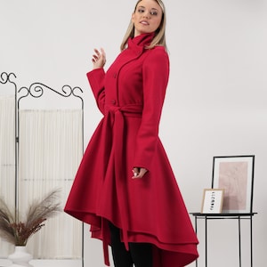 Extravagant Peplum High Low Princess Coat, Elegant Tailored Overcoat ...