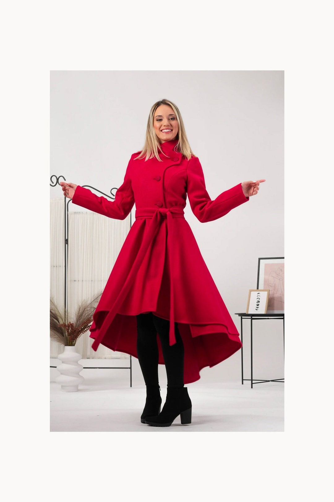 Extravagant Peplum High Low Princess Coat, Elegant Tailored Overcoat ...