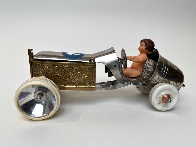Steampunk Vintage Race Car - Antique Metal Toy, Handmade Sci-fi ...