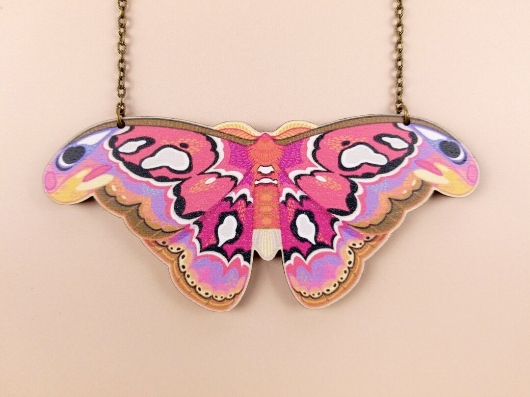 Chunky Atlas Moth Statement Necklace Maximalist Cottagecore Wooden ...