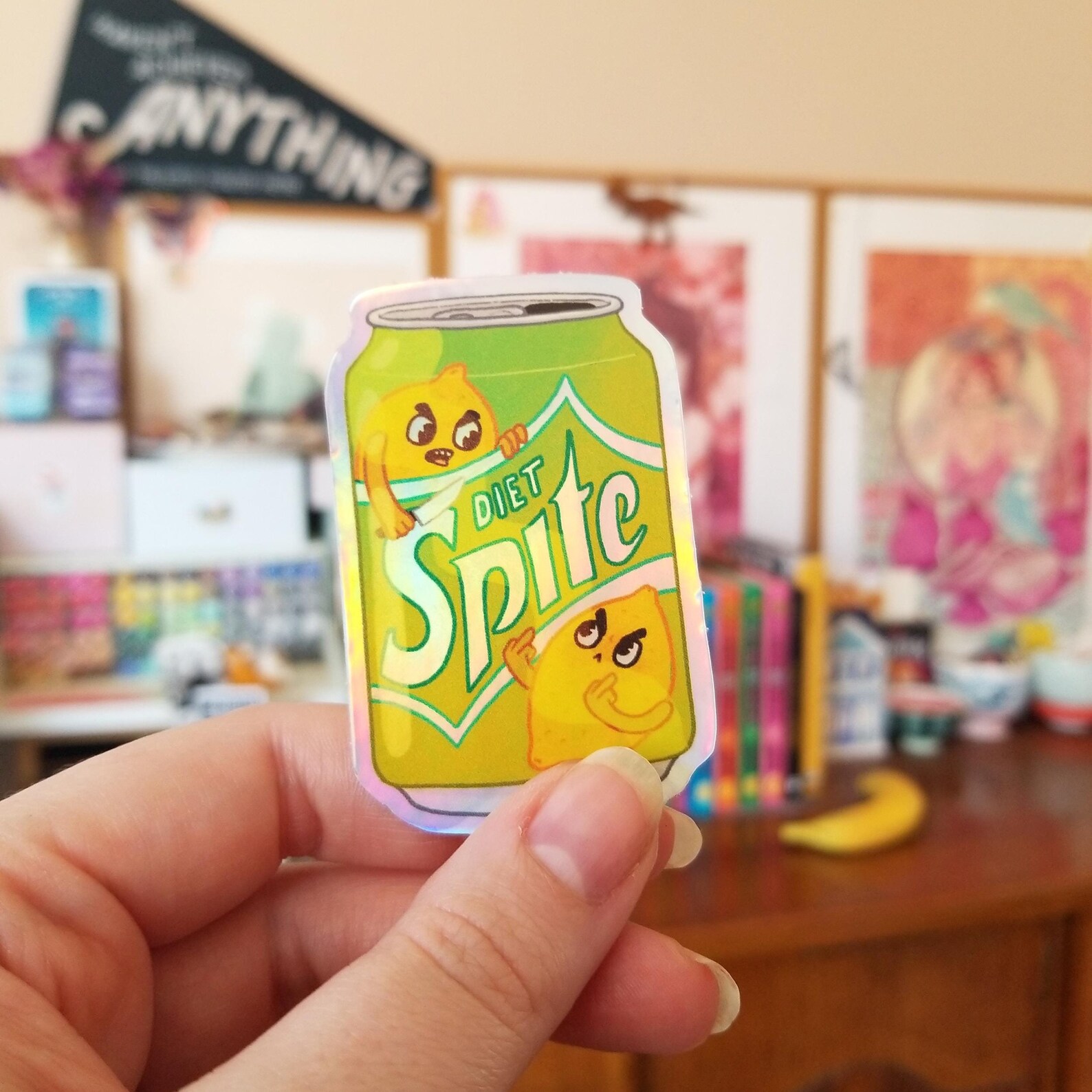 Diet Spite ~ Cute Can of Angry Lemon Soda Funny Holographic Laptop ...