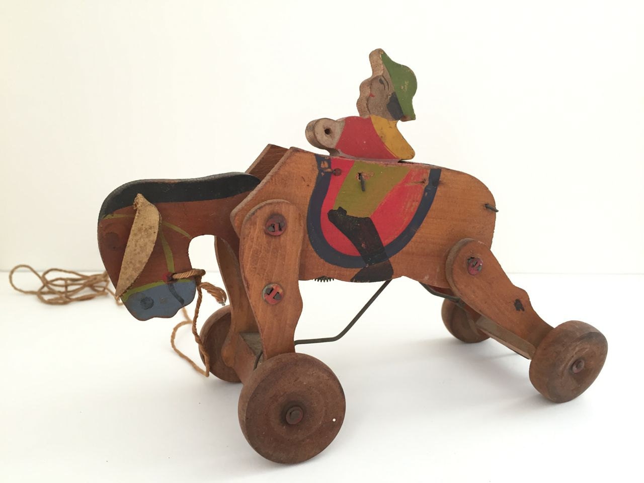 Vintage Wooden Pull Toy Donkey & Rider - Etsy