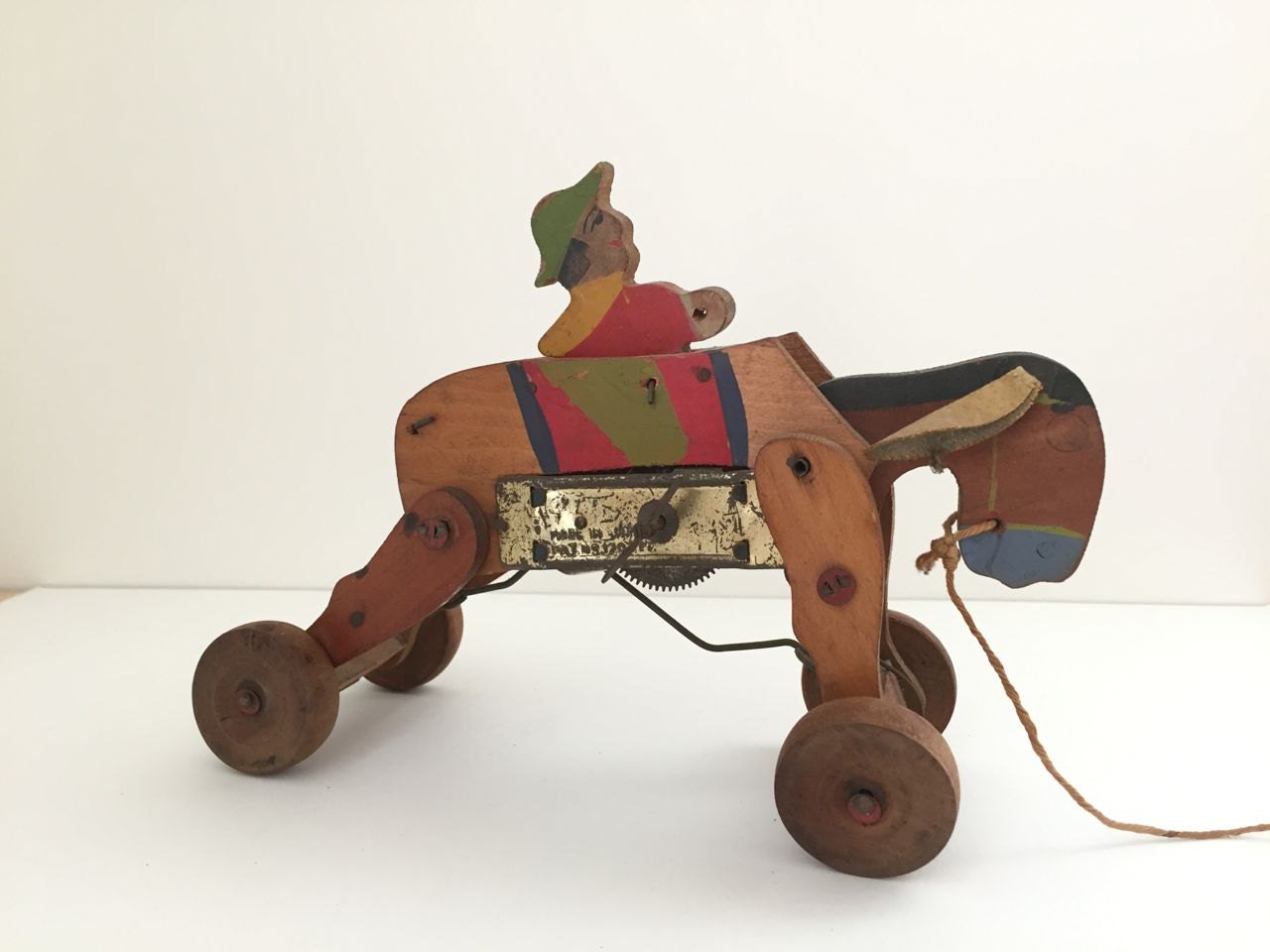 Vintage Wooden Pull Toy Donkey & Rider - Etsy