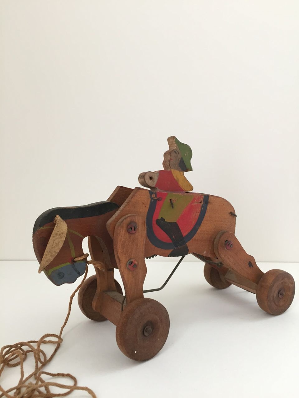 Vintage Wooden Pull Toy Donkey & Rider - Etsy