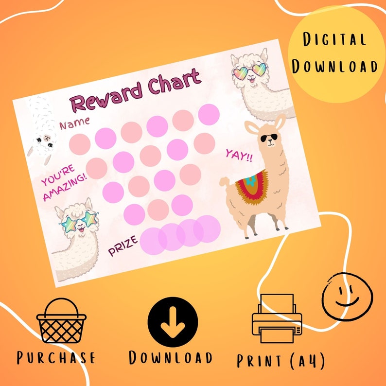 Reward Chart, Printable Llama Reward Chart, Kids Llama Reward Chart ...