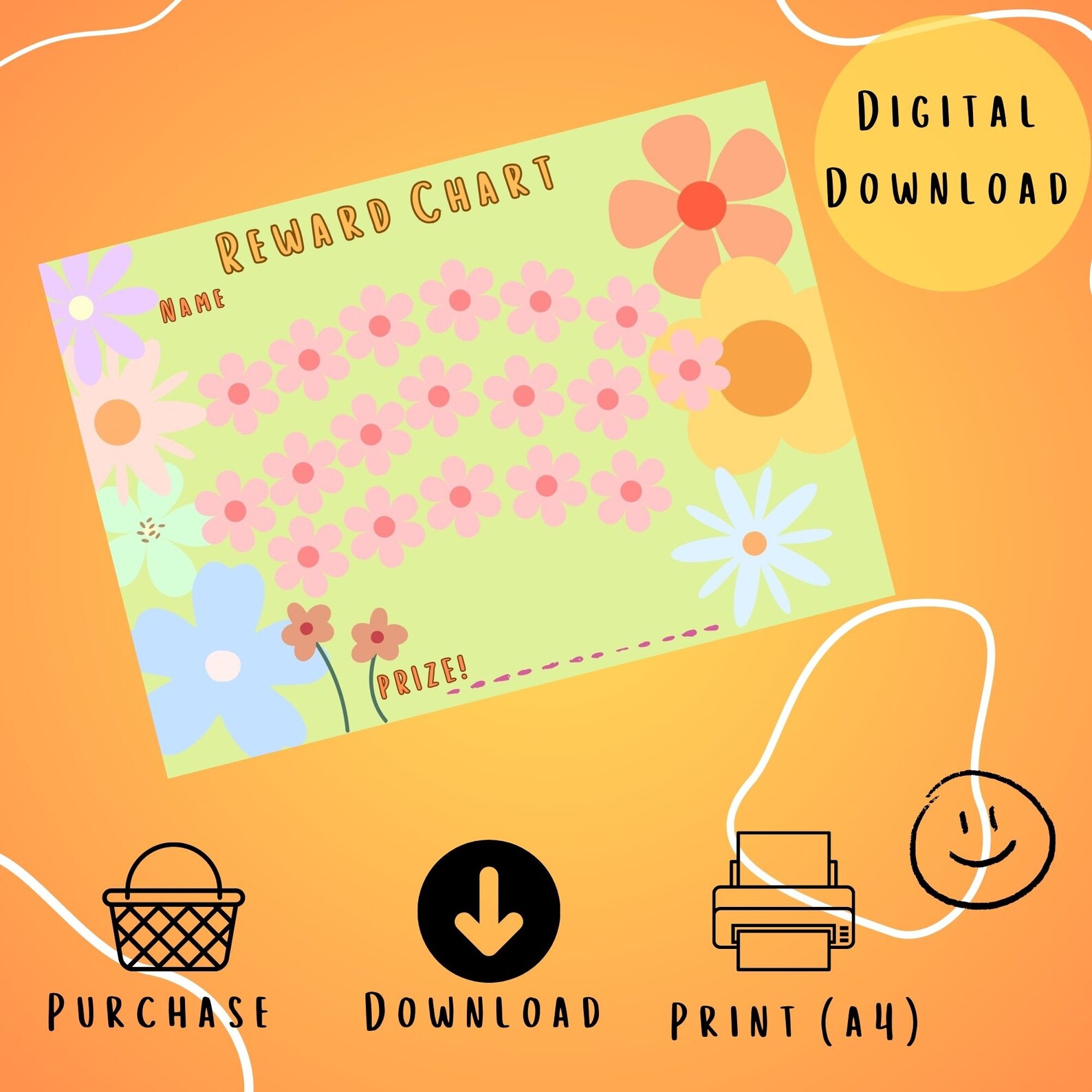 Reward Chart, Printable Flowers Reward Chart, Kids Flowery Reward Chart ...