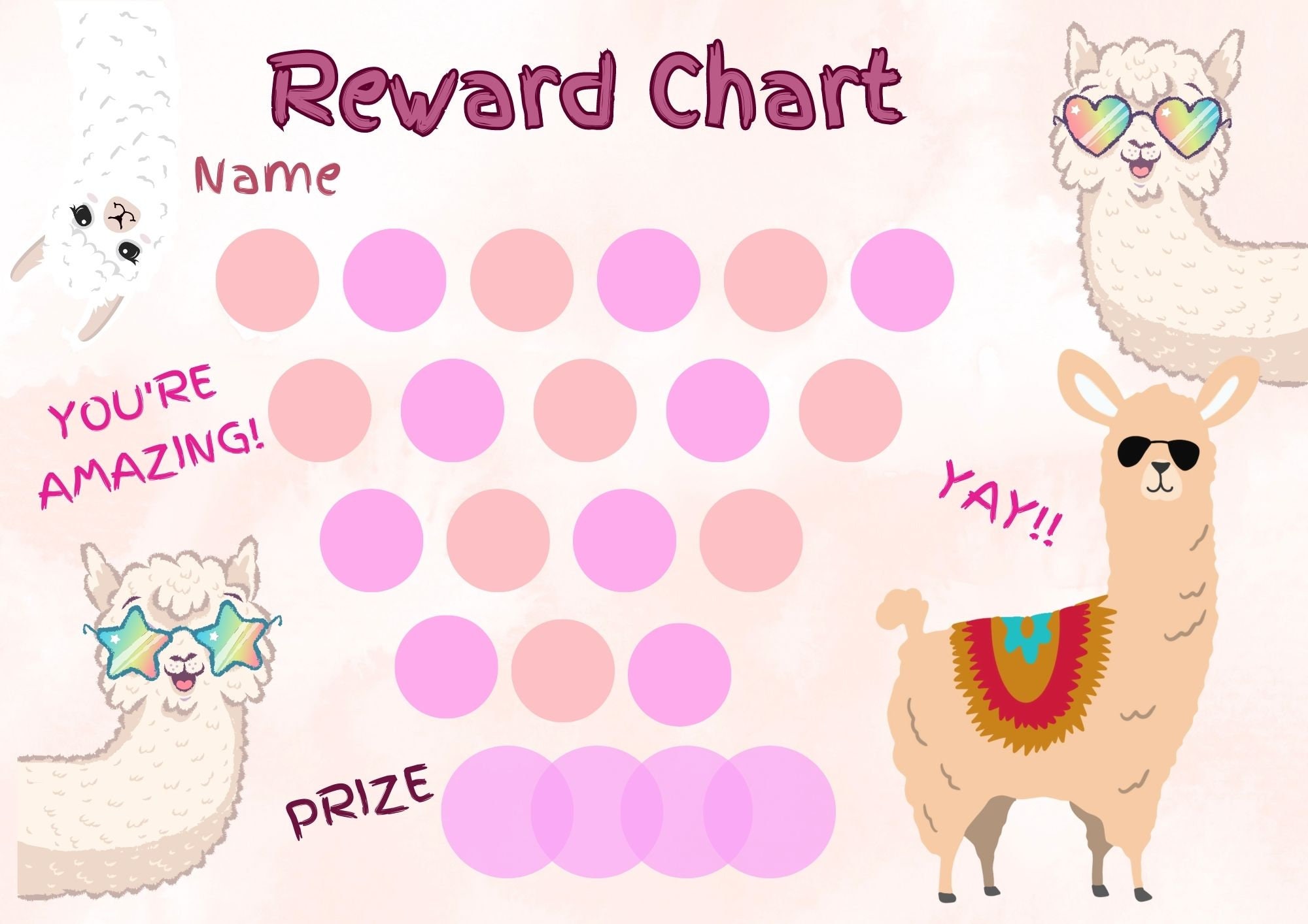 Reward Chart, Printable Llama Reward Chart, Kids Llama Reward Chart ...