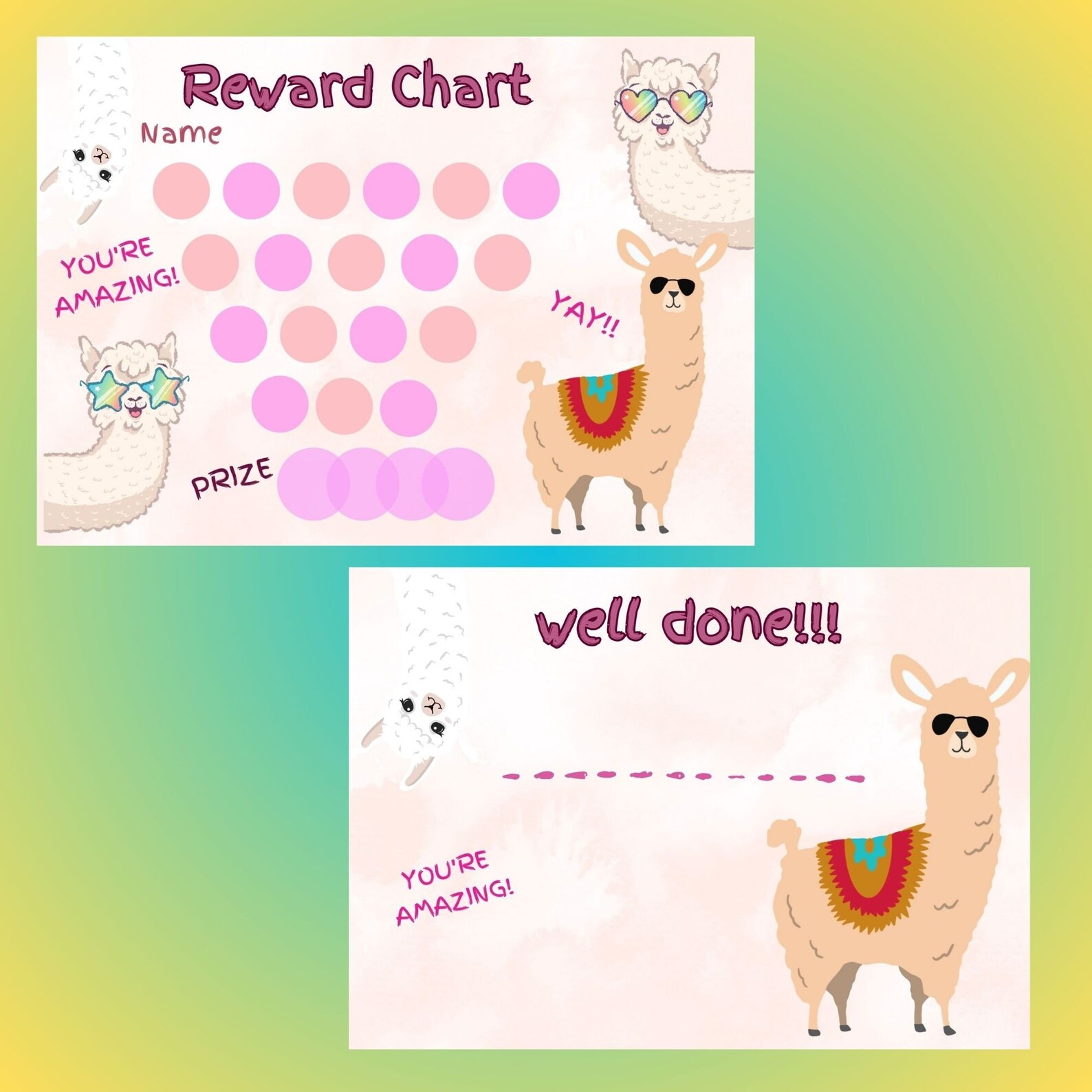 Reward Chart, Printable Llama Reward Chart, Kids Llama Reward Chart ...