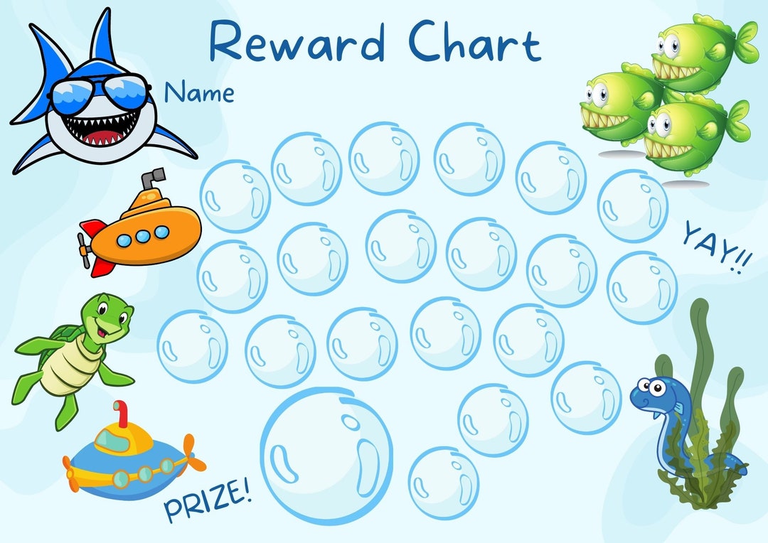 Reward Chart, Printable Underwater Reward Chart, Kids Fishy Reward ...