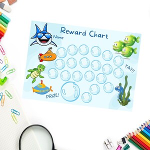 Reward Chart, Printable Underwater Reward Chart, Kids Fishy Reward ...