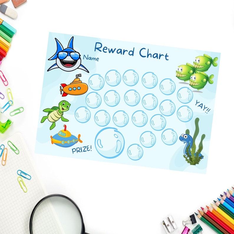 Reward Chart, Printable Underwater Reward Chart, Kids Fishy Reward ...