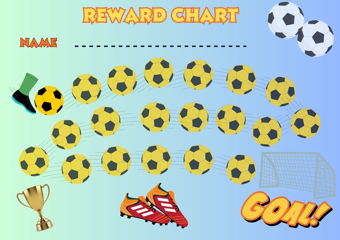 Reward Chart, Printable Football Reward Chart, Kids Football Reward ...