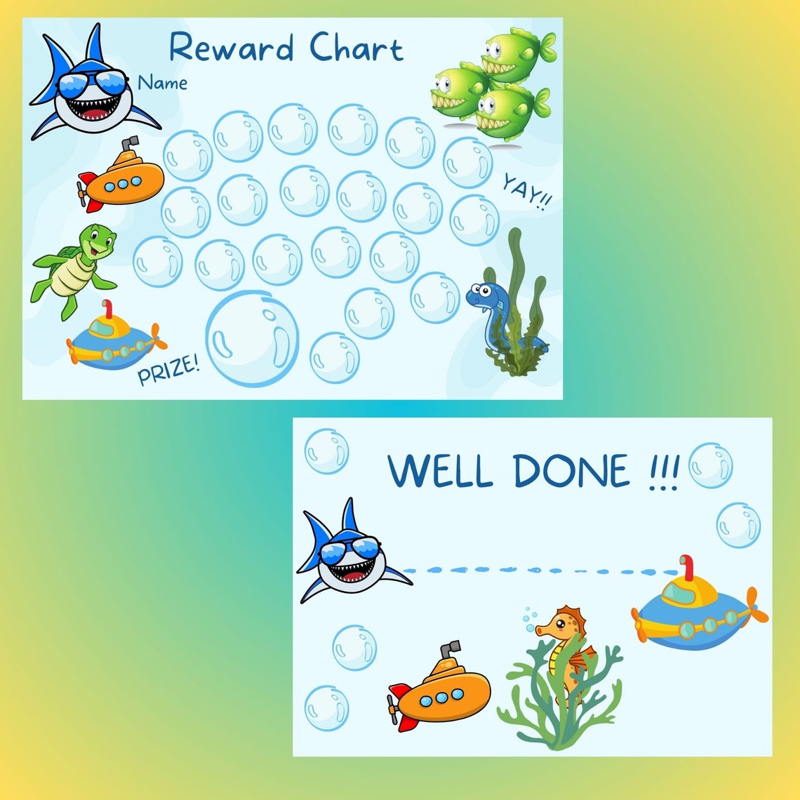 Reward Chart, Printable Underwater Reward Chart, Kids Fishy Reward ...