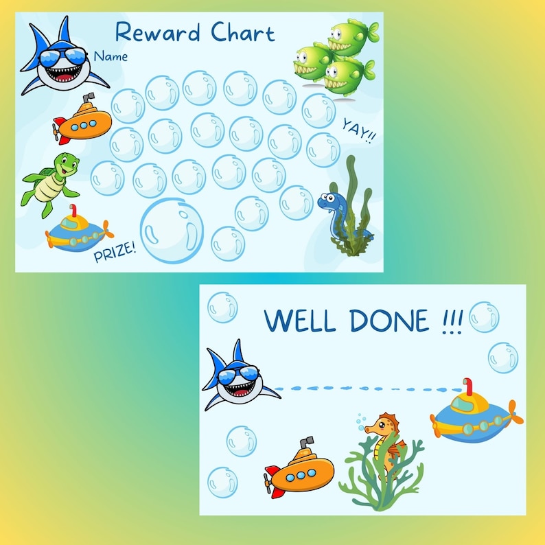 Reward Chart, Printable Underwater Reward Chart, Kids Fishy Reward ...