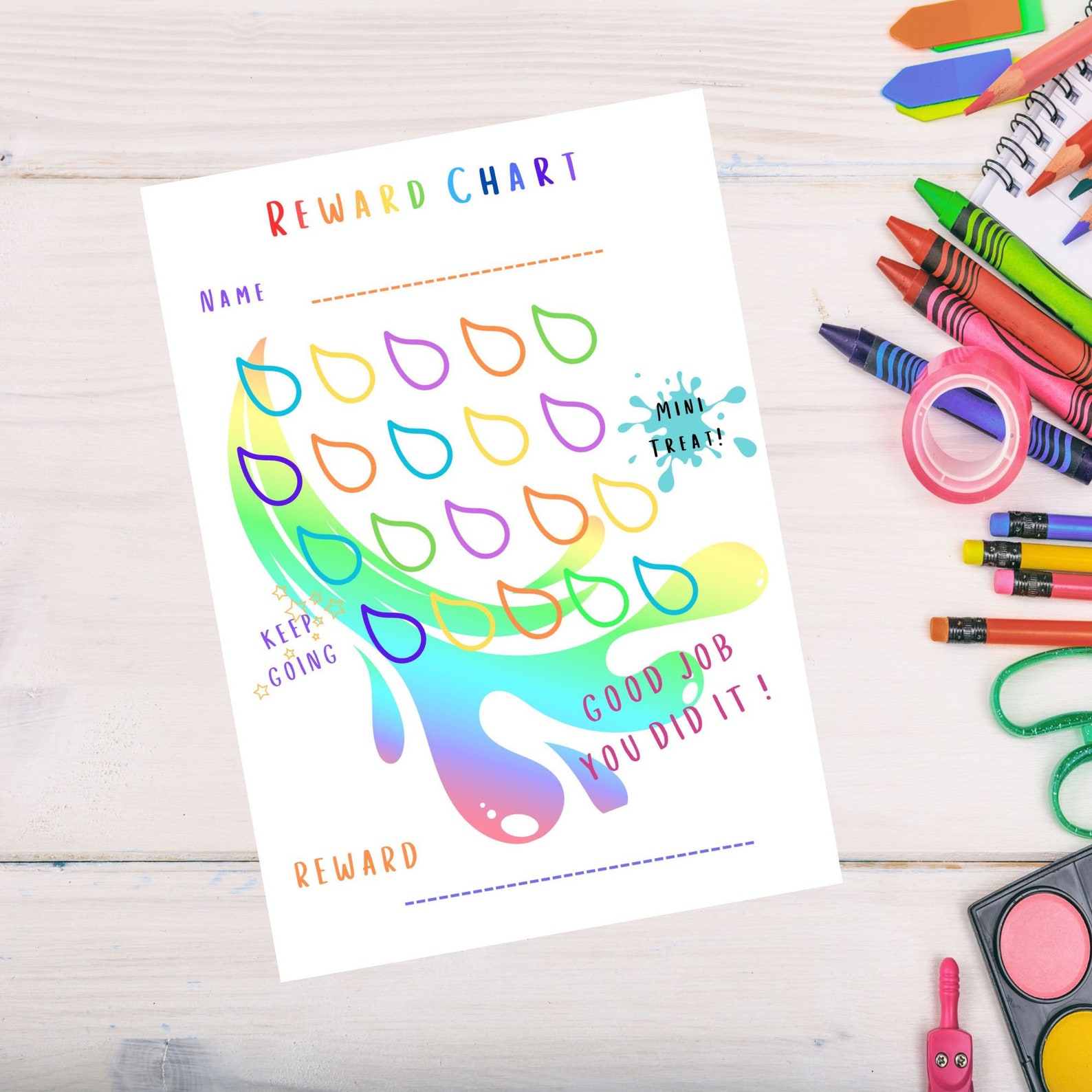 Reward Chart, Printable Rainbow Drops Reward Chart, Kids Rainbow Reward ...