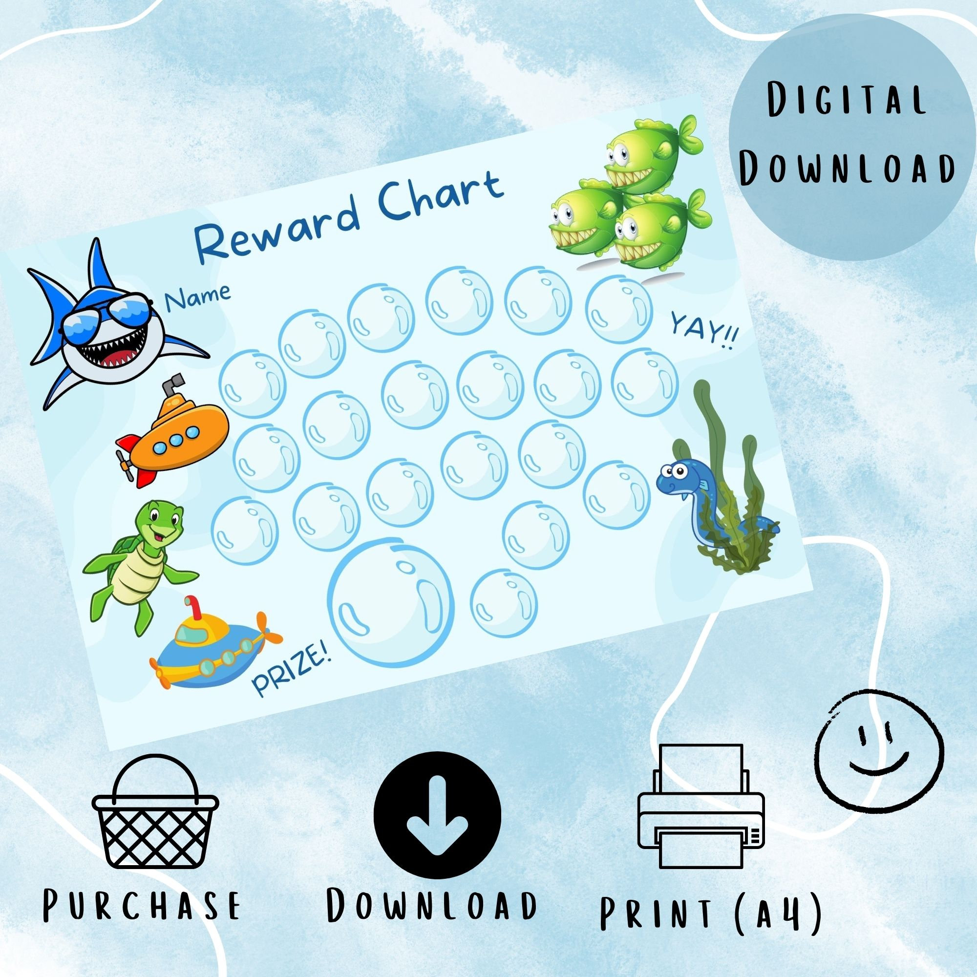 Reward Chart, Printable Underwater Reward Chart, Kids Fishy Reward ...