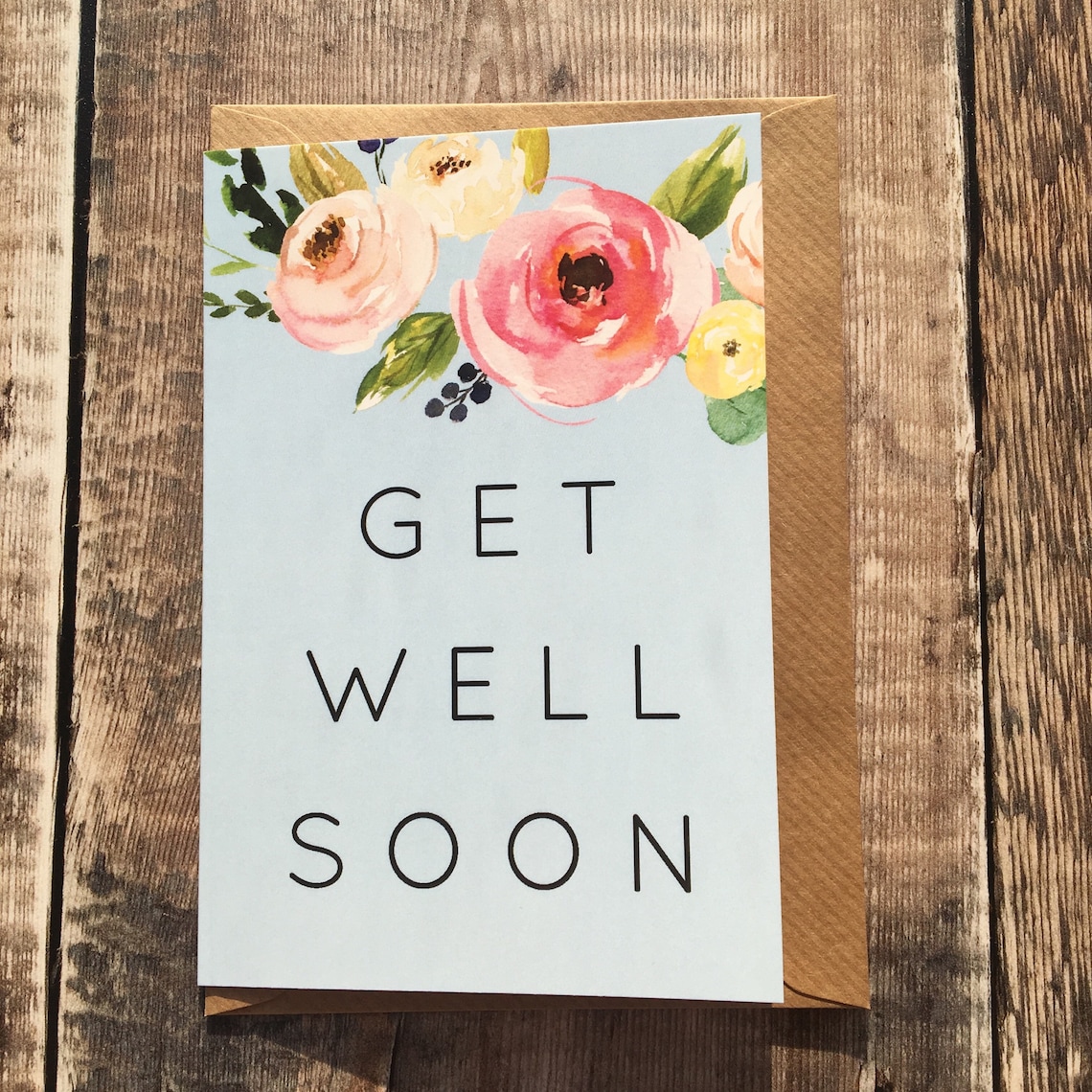 Floral Get Well Soon A6 Blank Card With Kraft Envelope - Etsy