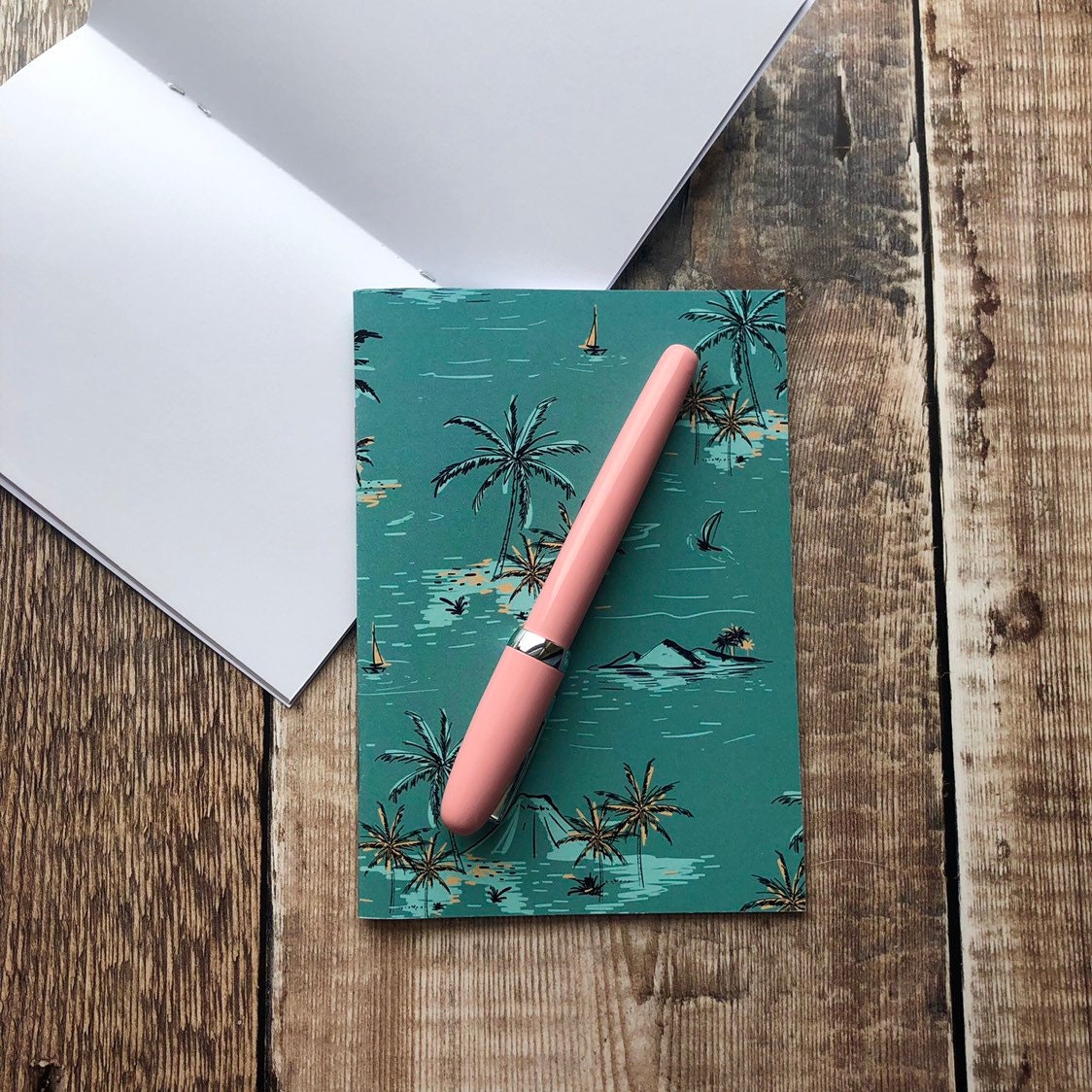 Super Cute Pink and Teal Palm Tree Notebooks A6 Plain - Etsy