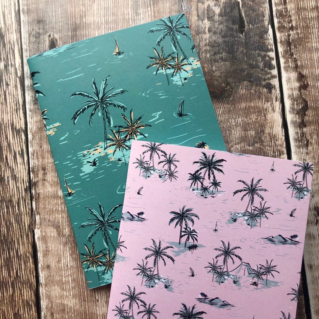 Super Cute Pink and Teal Palm Tree Notebooks, A6 Plain Recycled Paper ...