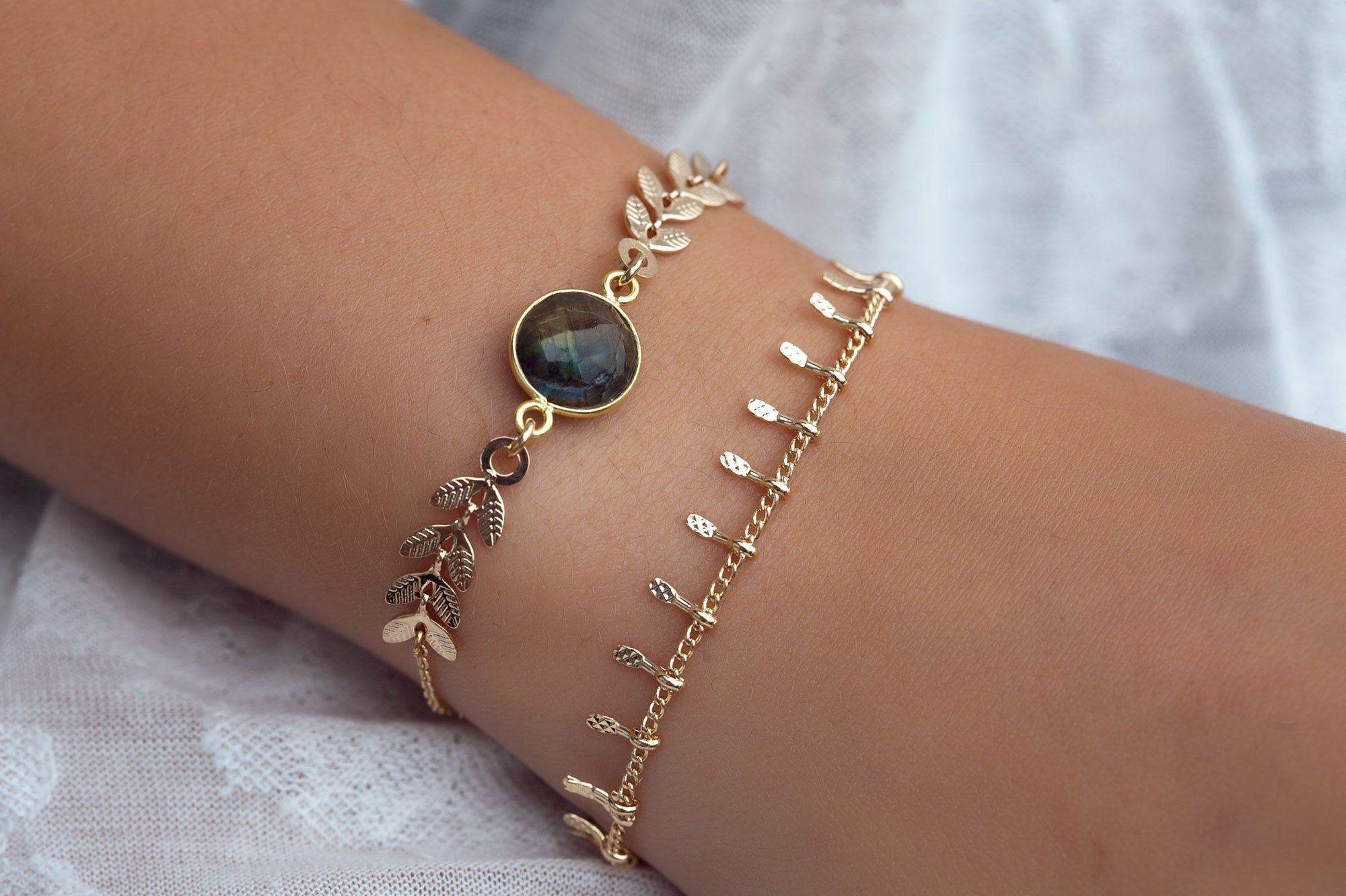 Fishbone Bracelet With Natural Stone Fishbone Chain | Etsy