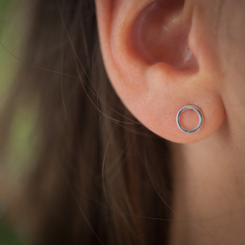 Simple Delicate Ring Circle Stud Post Earrings in Sterling | Etsy