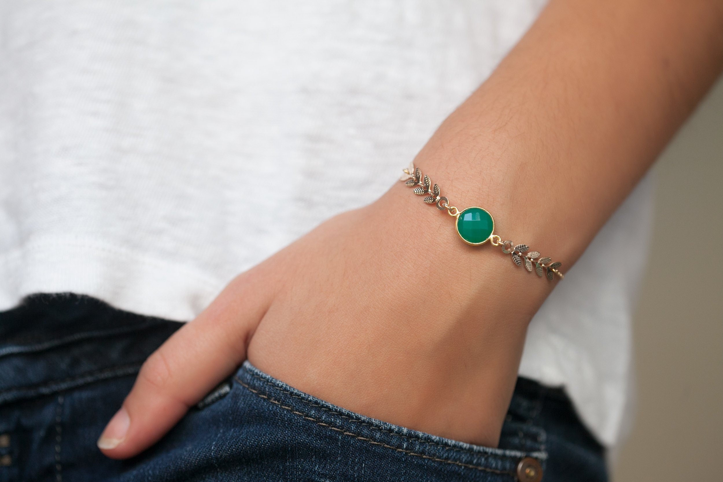 Fishbone Bracelet With Natural Stone Fishbone Chain | Etsy