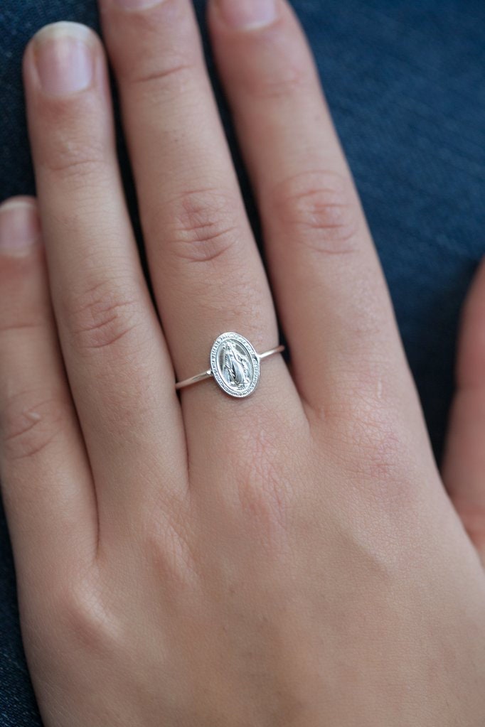 Sterling Silver Ring With Miraculous Medal Virgin Mary - Etsy