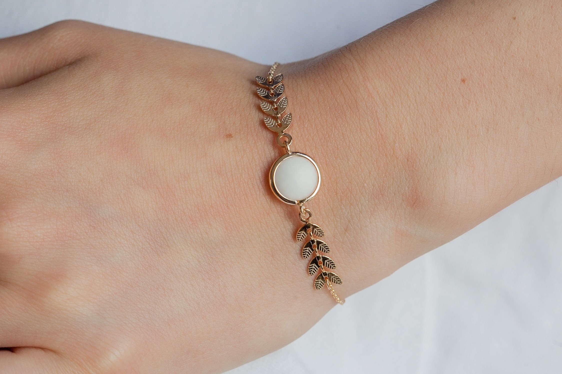 Fishbone Bracelet With Natural Stone Fishbone Chain | Etsy