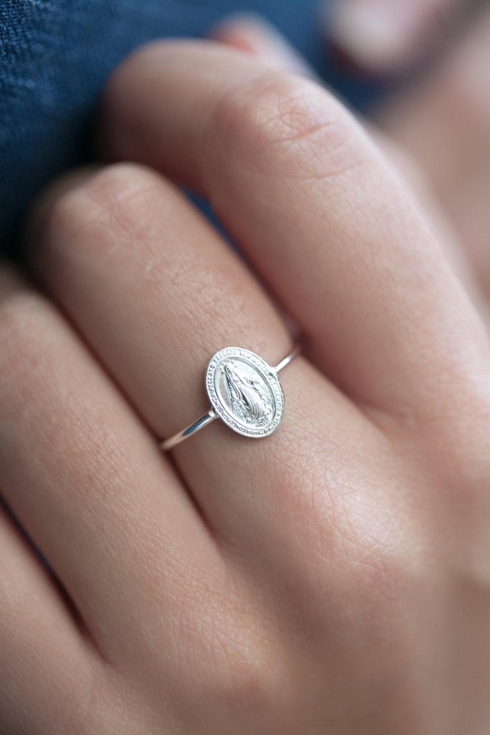 Sterling Silver Ring With Miraculous Medal Virgin Mary - Etsy