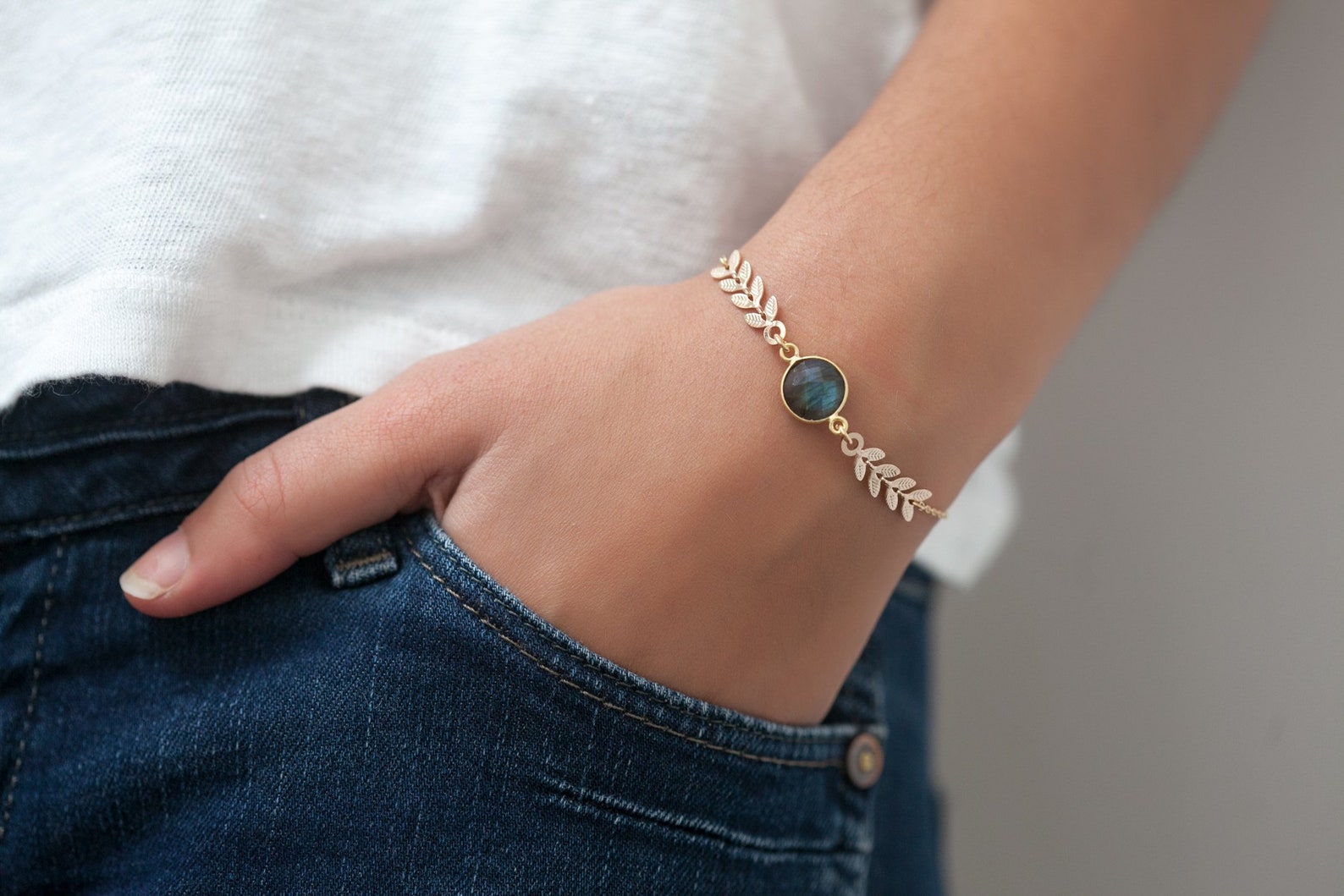 Fishbone Bracelet With Natural Stone Fishbone Chain | Etsy