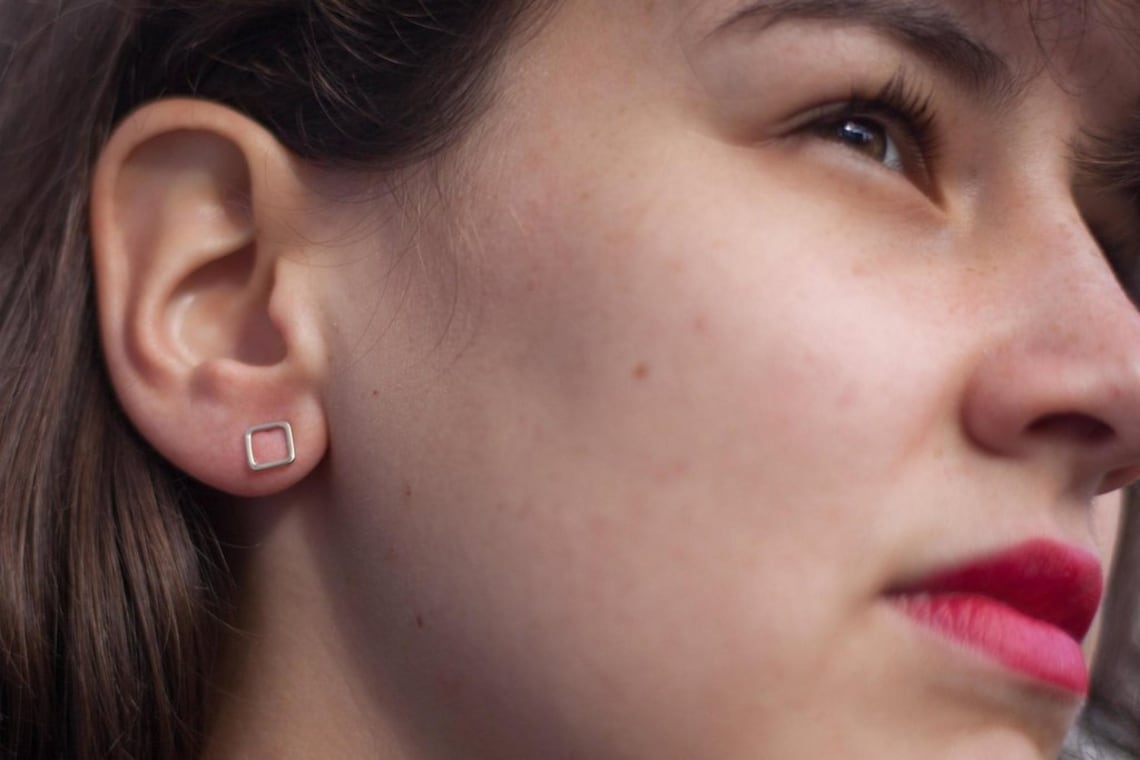 Stud Earrings Small Square Earrings Geometric Studs | Etsy