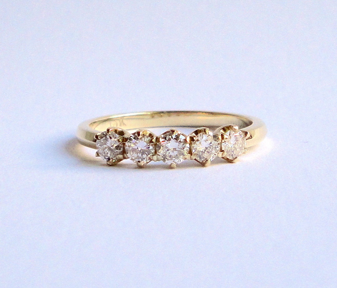 5 Stone Diamond Ring Knife Edge Band Engagement Ring - Etsy