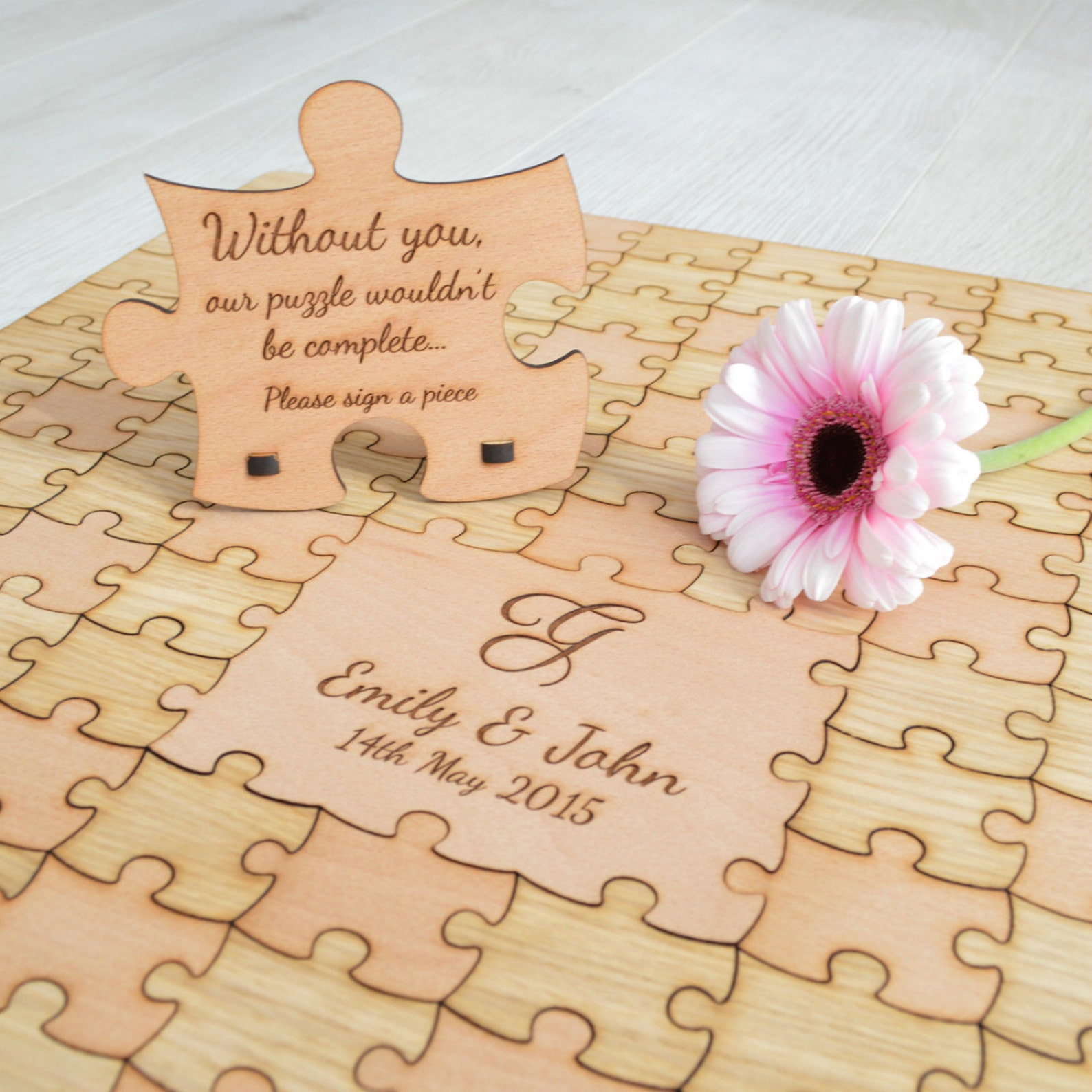 Personalised Wooden Wedding Jigsaw Puzzle Piece Guestbook | Etsy UK