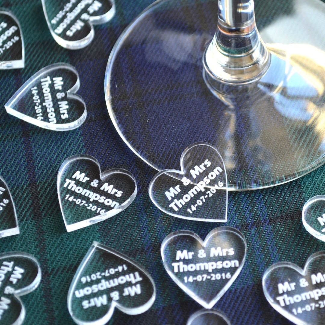 Personalized Wedding Table Confetti - Personalised Hearts Clear Acrylic ...