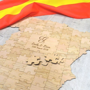 Personalized Spain Shaped Wooden Jigsaw Puzzle Guestbook Personalised ...