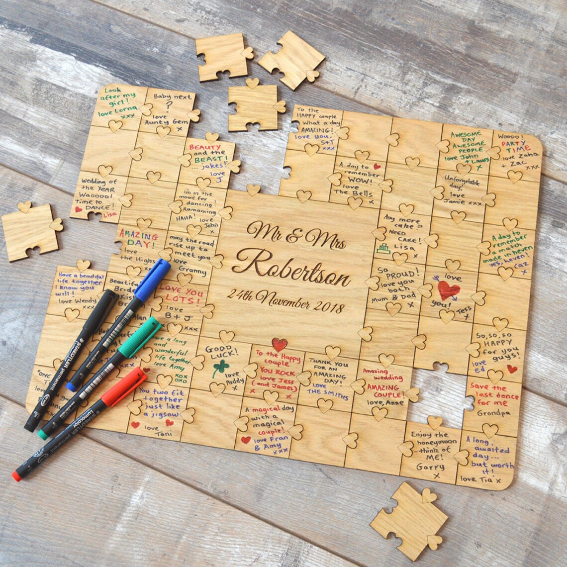 Rustic Wooden Personalized Wedding Jigsaw Puzzle Guestbook | Etsy