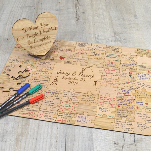Personalised Wooden Wedding Jigsaw Puzzle Piece Guestbook | Etsy UK