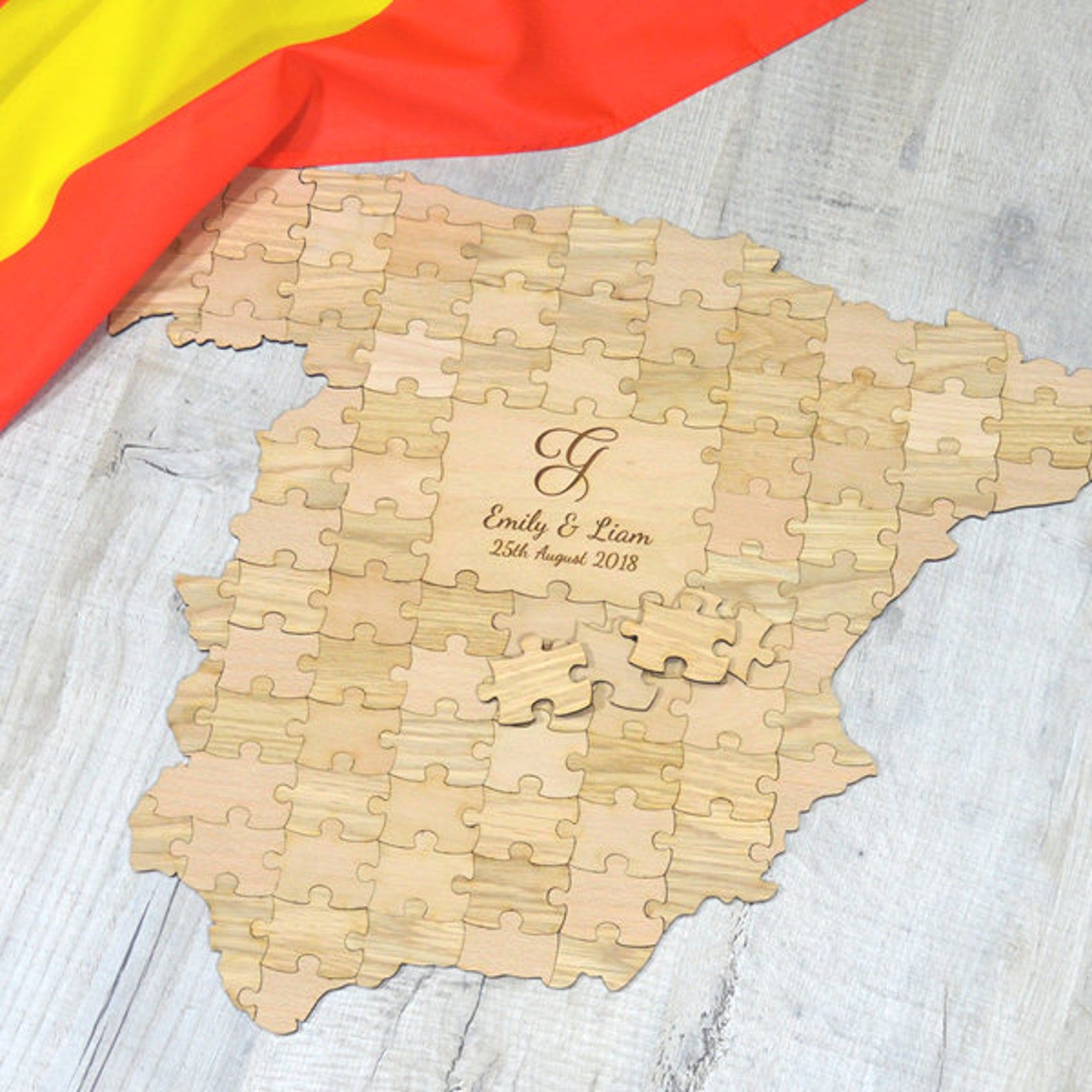 Personalized Spain Shaped Wooden Jigsaw Puzzle Guestbook - Etsy UK