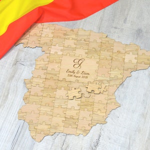 Personalized Spain Shaped Wooden Jigsaw Puzzle Guestbook Personalised ...