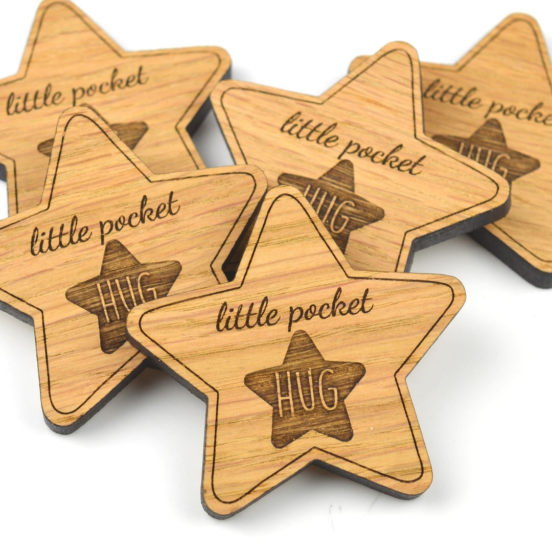 Little Pocket Hug Tokens - Engraved Wooden Star Shaped Gift Token Bulk ...