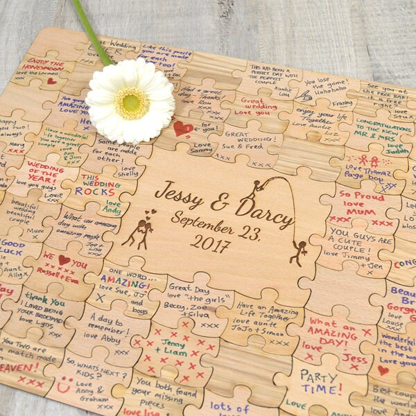 Personalised Wooden Wedding Jigsaw Puzzle Piece Guestbook - Etsy Singapore